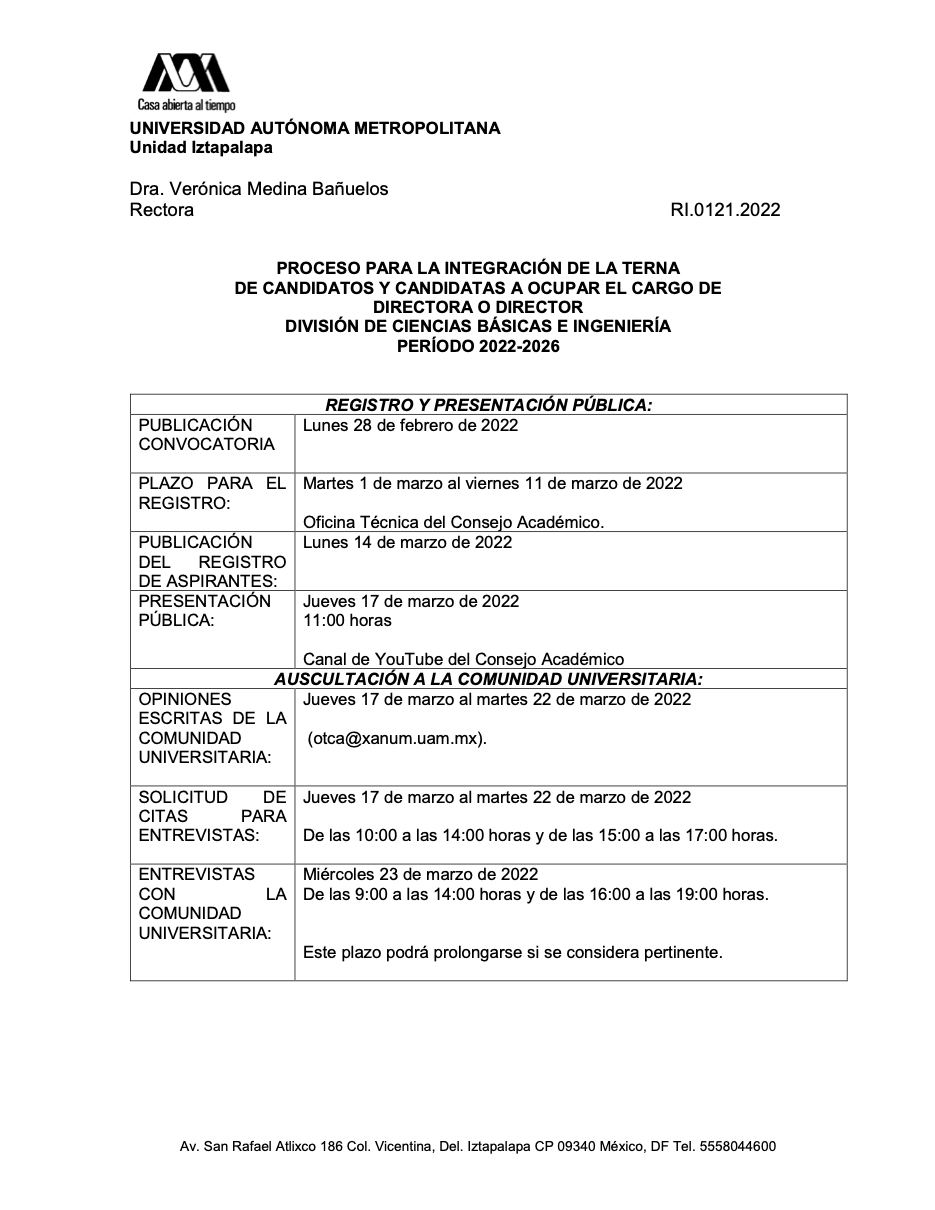 Convocatoria para integrar la terna para Direcci贸n de CBI para el ... Convocatoria para integrar la terna para Direcci贸n de CBI para el ...
